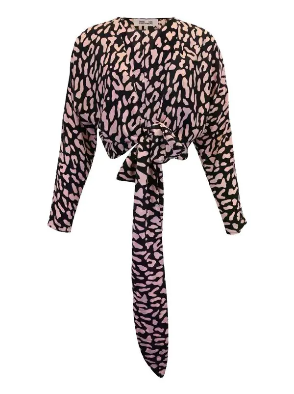Diane Von Furstenberg Leopard Print Wrap Blouse - Black