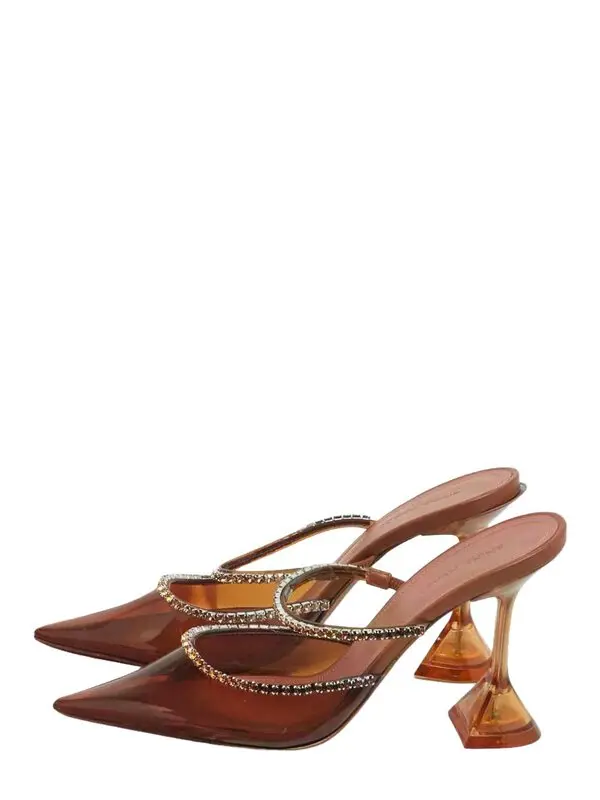 Amina Muaddi Holli Glass Flared-heel Mules - Brown