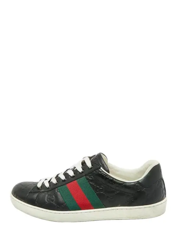 Gucci Ace Signature Leather Sneakers - Black