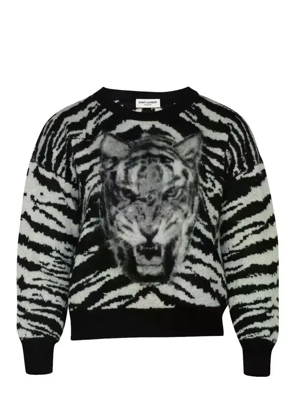 Saint Laurent Tiger Intarsia Sweater - Black