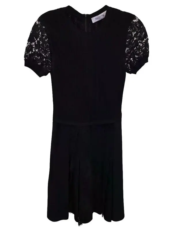 Valentino Garavani Lace-trimmed Puff-sleeved Dress - Black