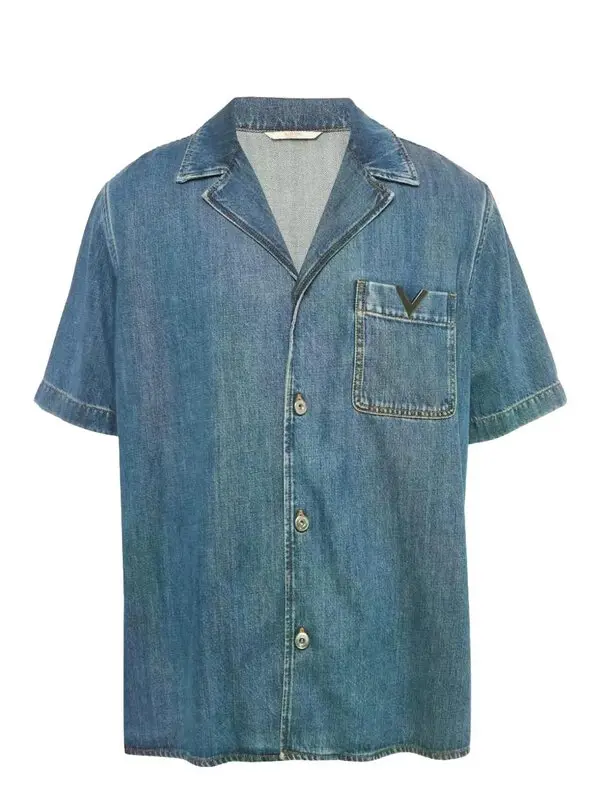 Valentino Garavani V-detail Denim Bowling Shirt - Blue