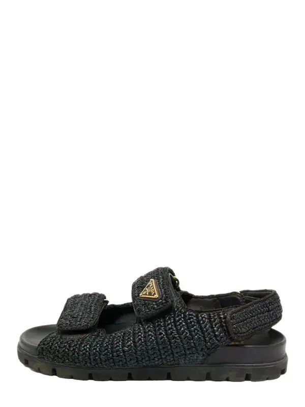 Prada Woven Straw Platform Sandals - Black
