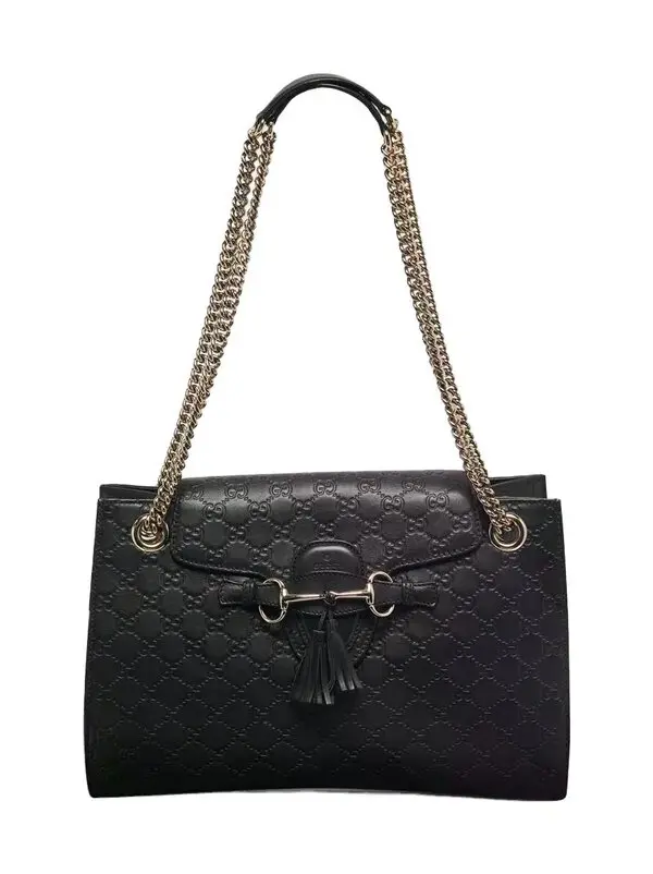 Gucci Embossed Horsebit Chain-strap Shoulder Bag - Black