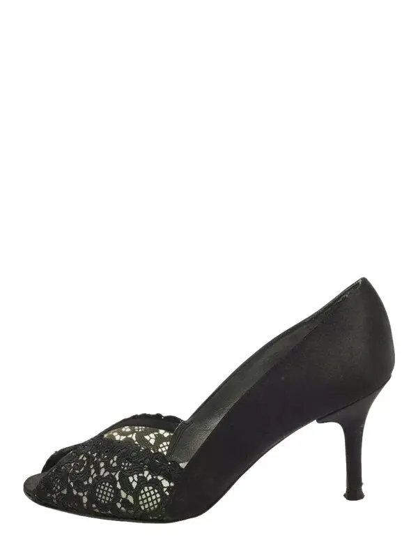 STUART WEITZMAN Chantelle Satin Lace Peep-toe Pumps - Black