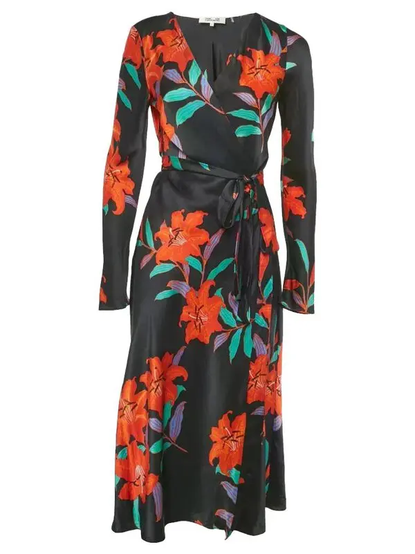 Diane Von Furstenberg Floral Print Silk Dress - Black