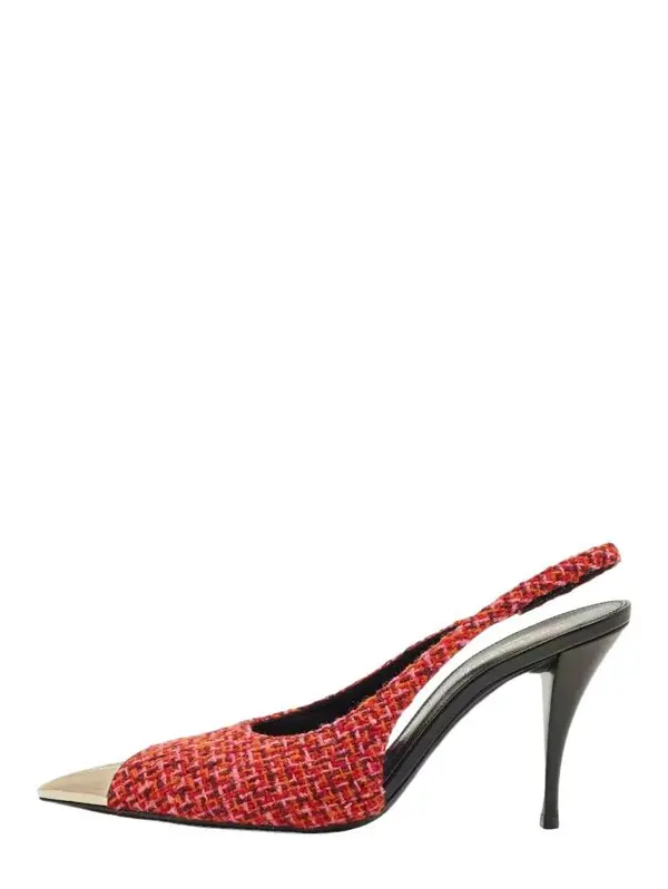 Saint Laurent Tweed Cap-toe Slingback Pumps - Red