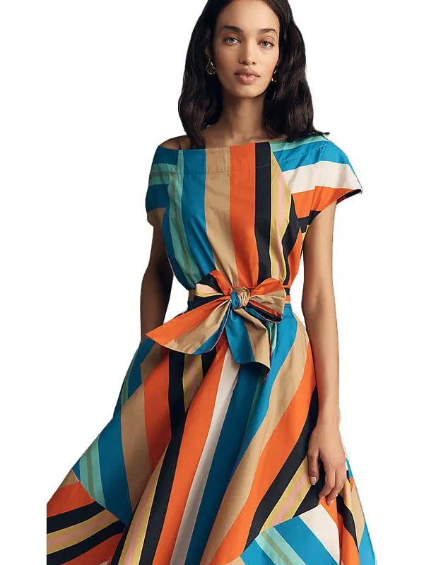 HOPE FOR FLOWERS BY TRACY REESE Popl Bow-waist A-line Midi Dress - Awning Stripes