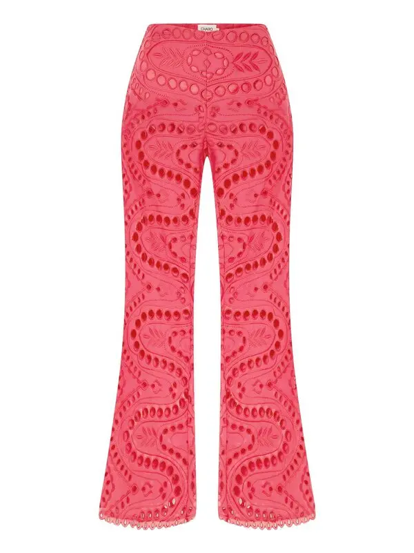 Charo Ruiz Ibiza Stern Broderie Anglaise Cotton-blend Flared Pants - Pink