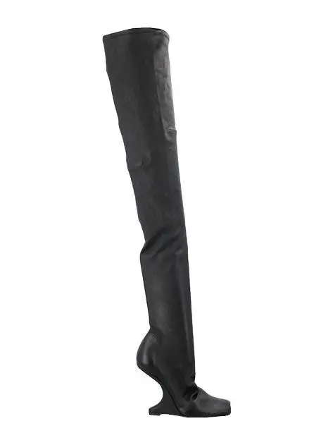 Rick Owens Luxor Cantilever Curved Heel Thigh High Boot - Black