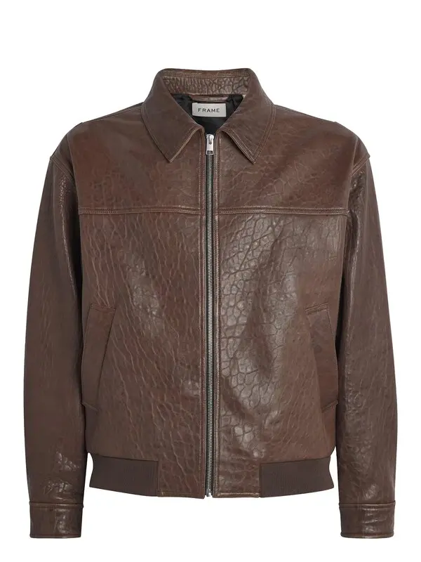 FRAME Leather Bomber Jacket - Brown