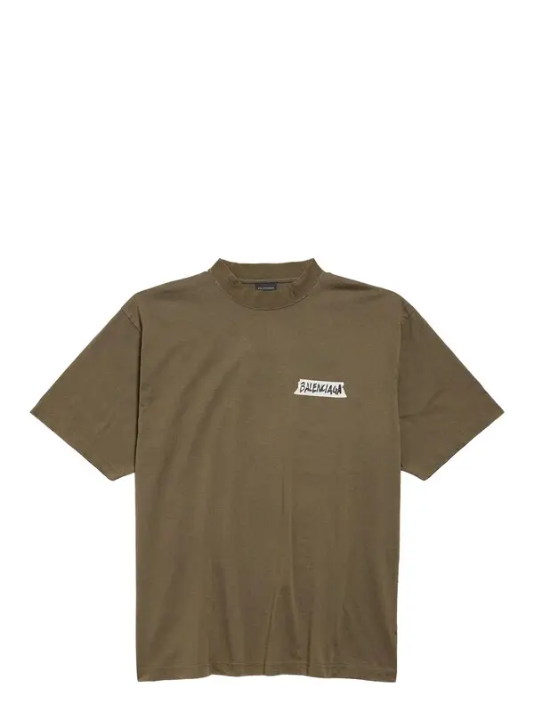 Balenciaga Cotton Masking Tape Logo T-shirt - Brown