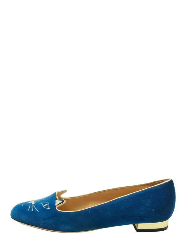 CHARLOTTE OLYMPIA Velvet Embroidered Ballet Flats - Blue