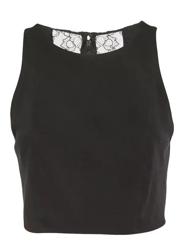 Alice + Olivia Lace Trimmed Zip-up Crop Top - Black