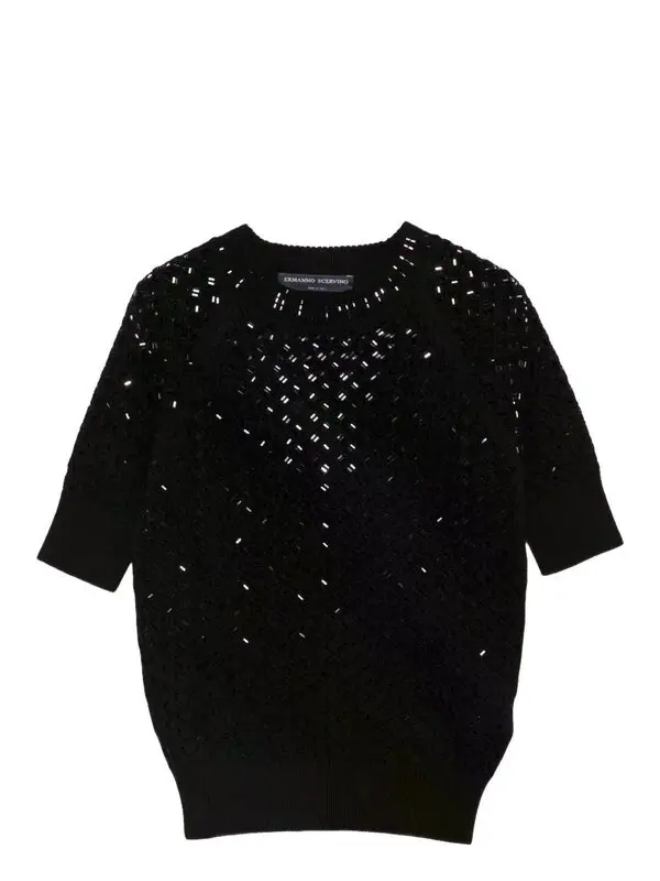 Ermanno Scervino Embellished Knitted T-shirt - Black