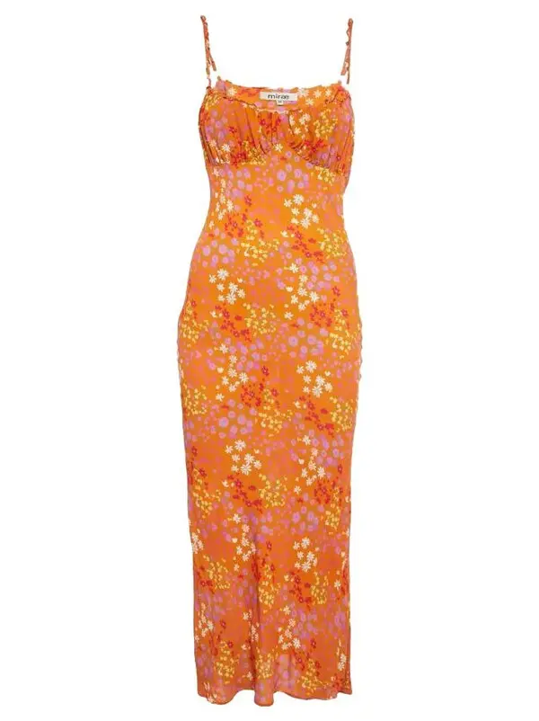 MIRAE Floral-print Strap Midi Dress - Orange