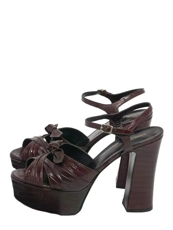 Saint Laurent Candy Lizard-embossed Bow Sandals - Brown