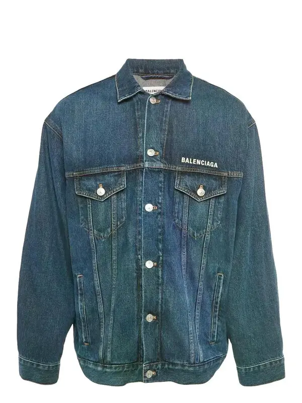 Balenciaga Embroidered Denim Jacket - Blue