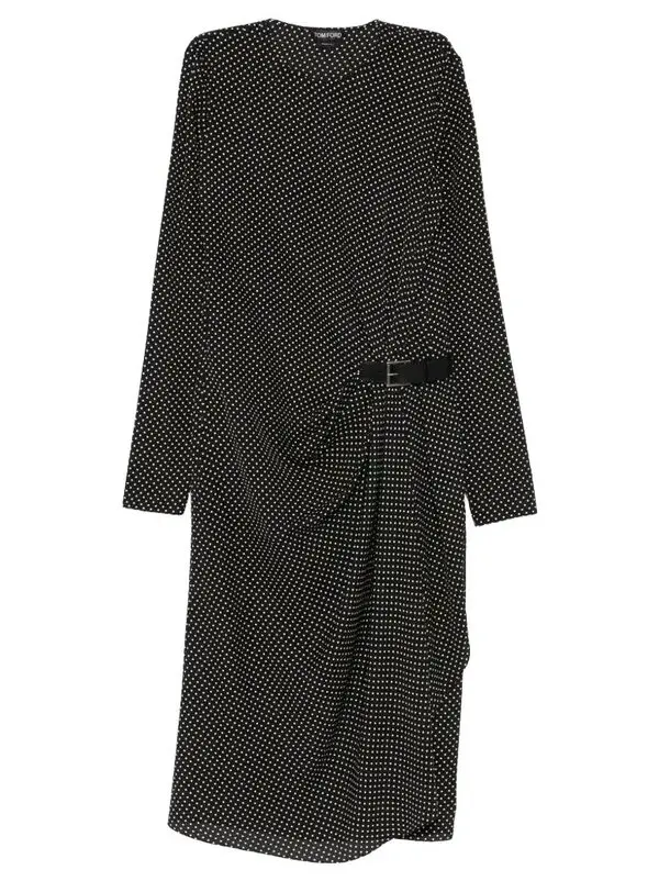 TOM FORD Polka-dot Belted Midi Dress - Black