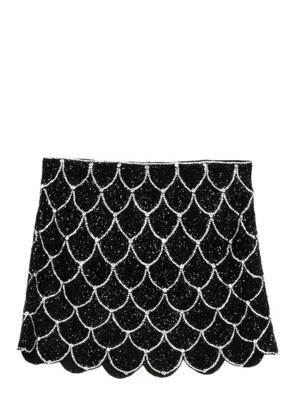 Alice + Olivia Beaded Scalloped Mini Skirt - Black