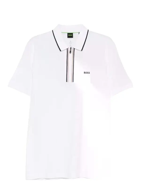 BOSS Zip-collar Polo Shirt - White