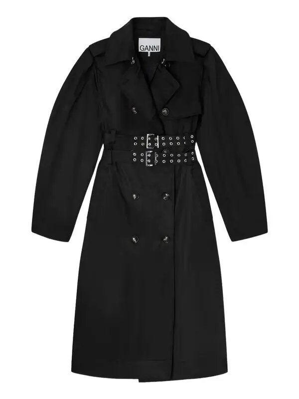 GANNI Belted Double-breasted Coat - Black
