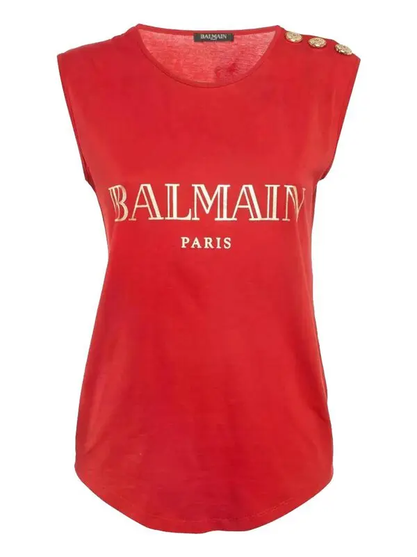 Balmain Cotton Button Tank - Red
