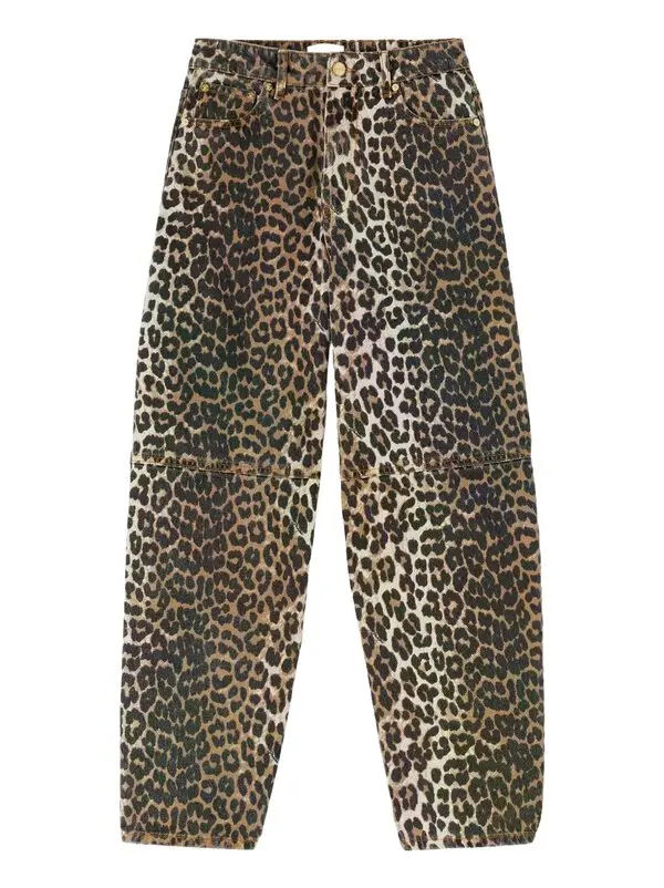 GANNI Leopard-print Jeans - Brown