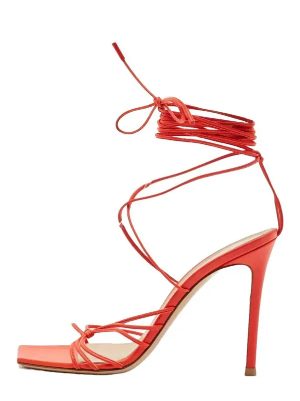 GIANVITO ROSSI Square Leather High Heel Sandals - Red