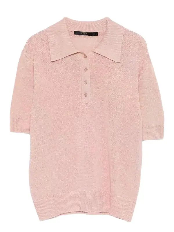 Seventy Buttoned Polo Top - Pink