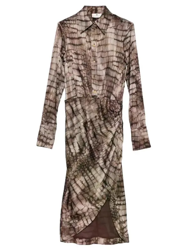 Elisabetta Franchi Patterned Collared Midi Dress - Brown