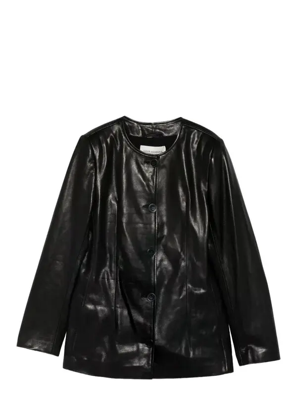 Nour Hammour Maud Leather Button-up Jacket - Black