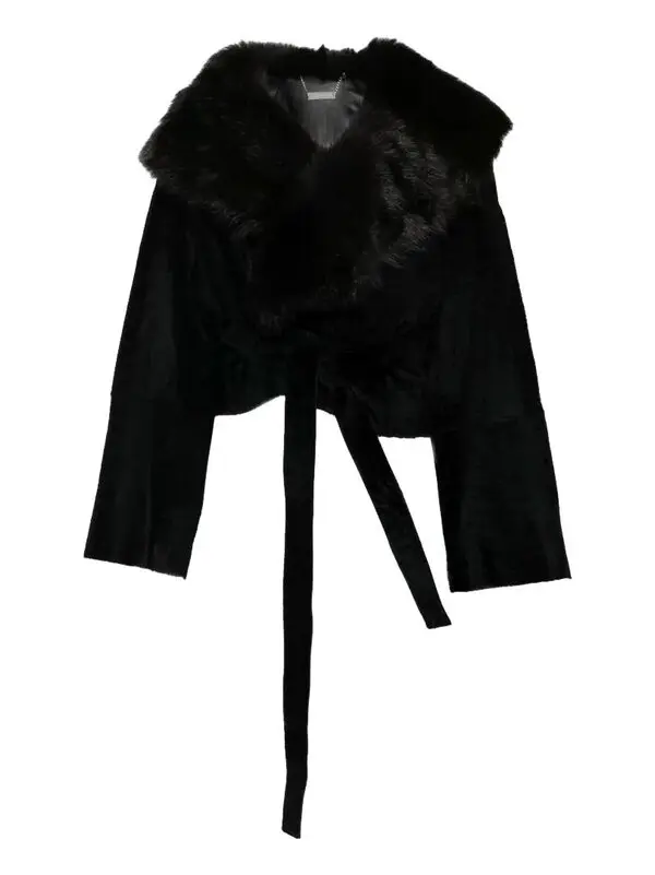 Nour Hammour Shearling Wrap Jacket - Black