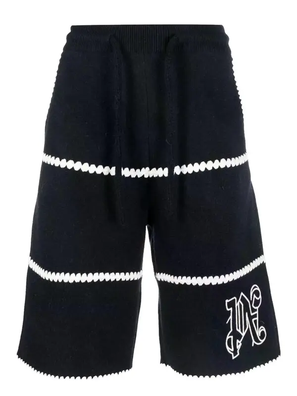 Palm Angels Monogram-embroidered Wool-blend Shorts - Blue
