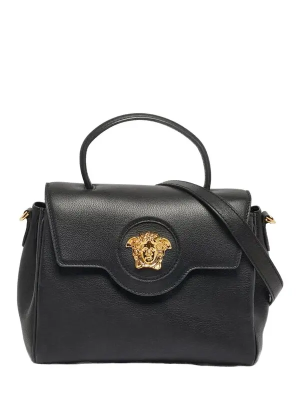Versace Emblem Leather Satchel - Black