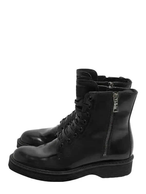 Prada Leather Combat Boots - Black
