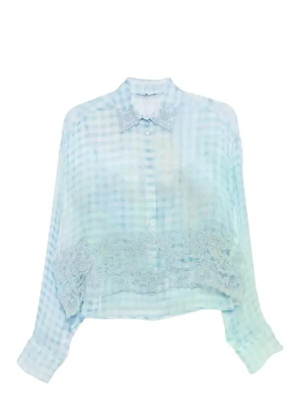 Ermanno Scervino Lace-trim Check-pattern Shirt - Blue