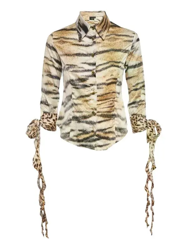 Just Cavalli Animal-print Tie-up-sleeve Shirt - Neutrals