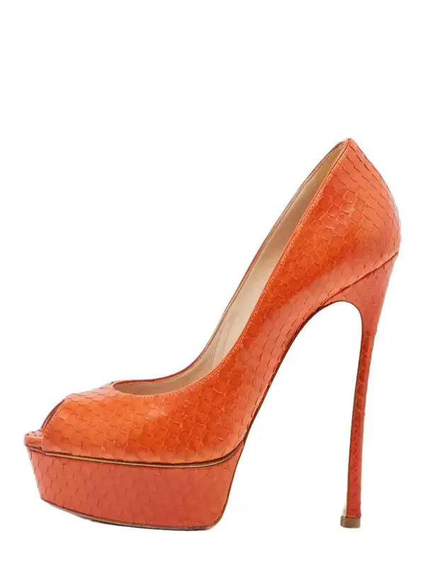 Casadei Python Leather Peep Toe Platform Pumps - Orange