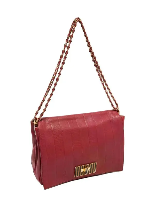 Fendi Claudia Embossed Leather Shoulder Bag - Red