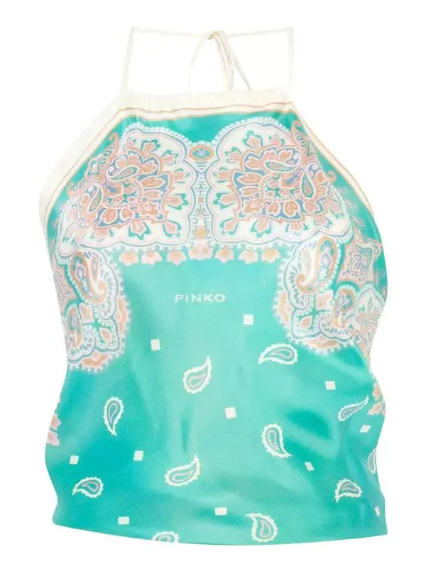 Pinko Paisley Print Halterneck Top - Blue