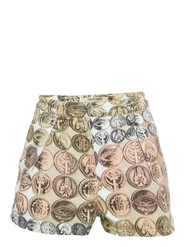 Roberto Cavalli Printed Denim Shorts - Neutrals