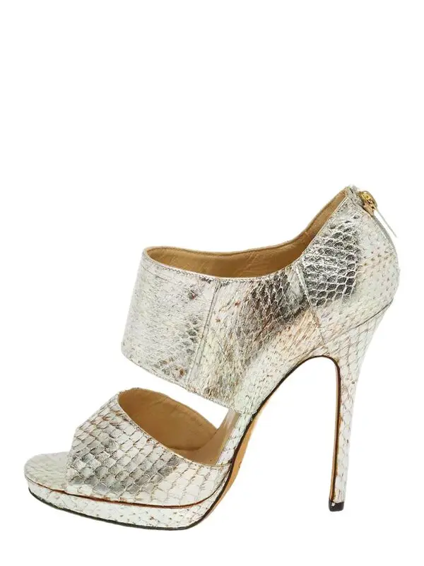 JIMMY CHOO Python-effect Embossed Leather Sandals - Silver