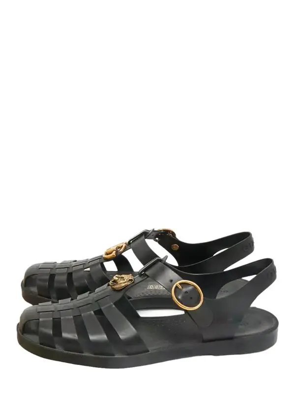 Gucci Lion Head Double G Sandals - Black