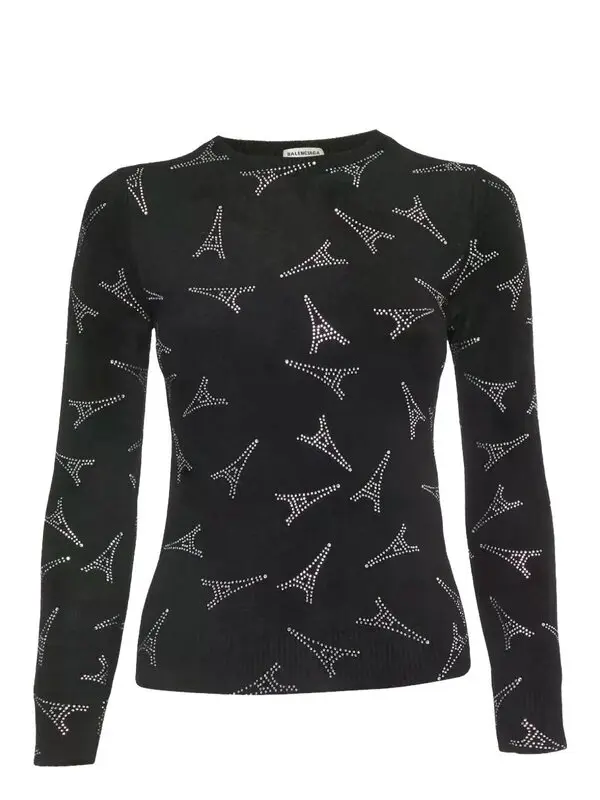 Balenciaga Eiffel Tower Pattern Crystal-studded T-shirt - Black