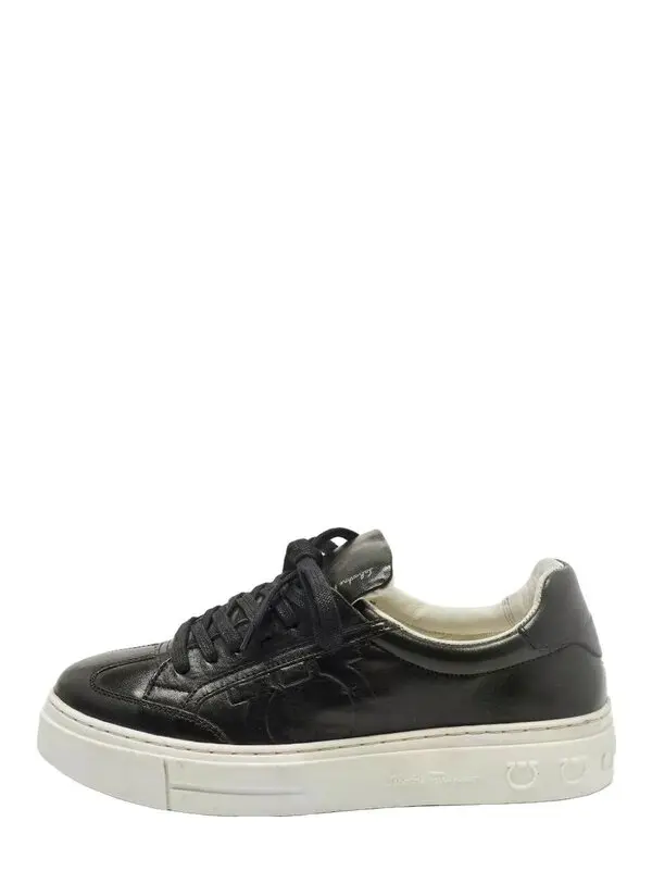 FERRAGAMO Leather Lace-up Sneakers - Black