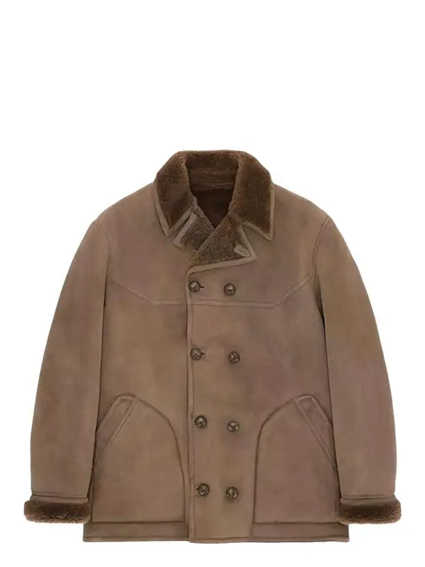 FORTELA Double-breasted Leather Coat - Brown