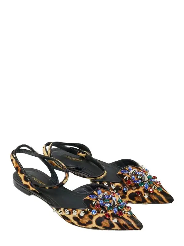 Dolce & Gabbana Calf Hair Studded Flat Pumps - Brown