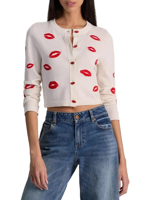 Alice + Olivia Daroda Lip Cardigan - Soft White Multi