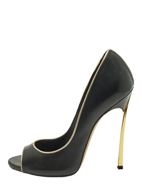 Casadei Leather Peep-toe Blade Heel Pumps - Black